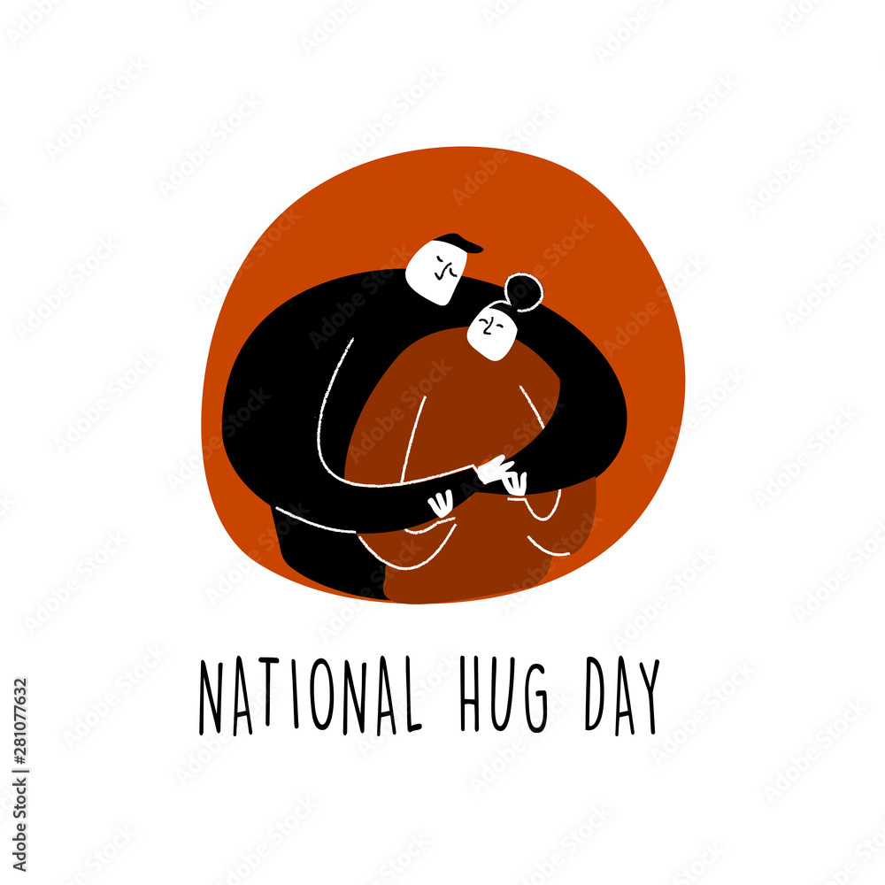 Vector cartoon illustration of hugging couple. National hug day. Stock ...