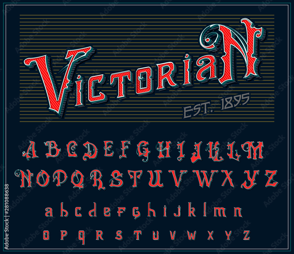 Victorian alphabet in ancient style. Antique old Font for Whiskey label ...