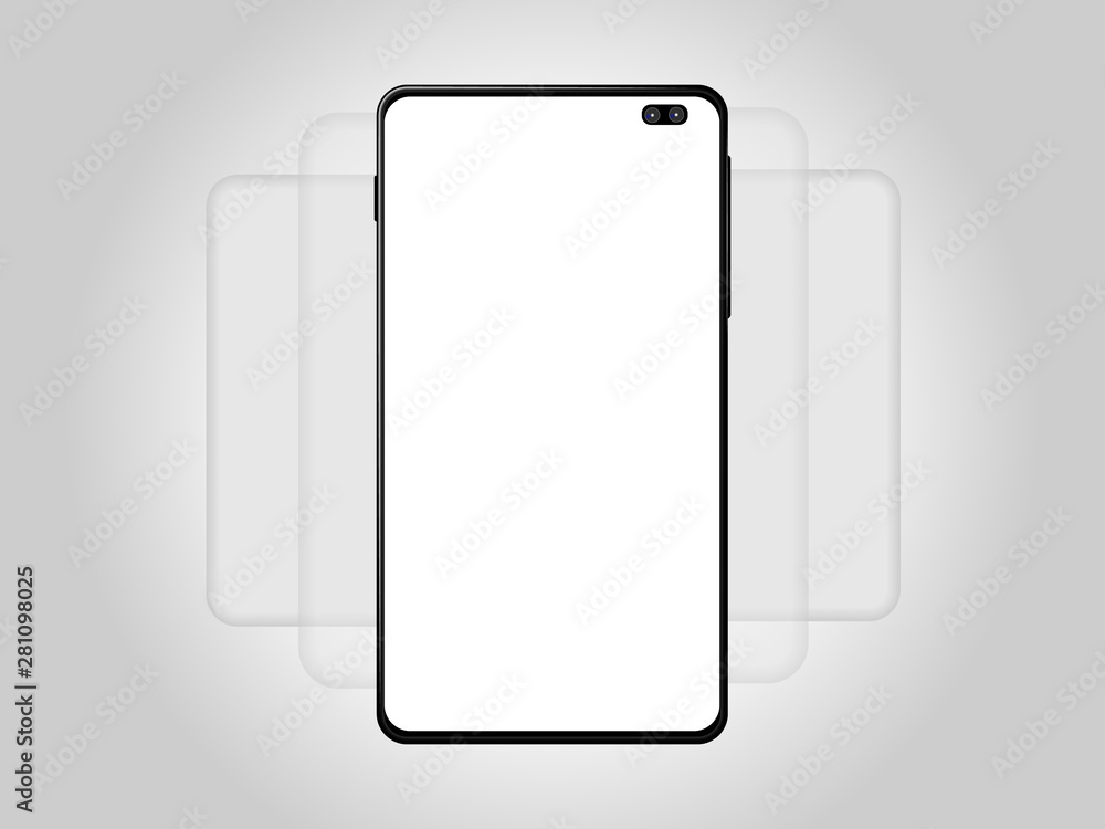 Modern cellphone with blank app screens mockup. Wireframing screens ...