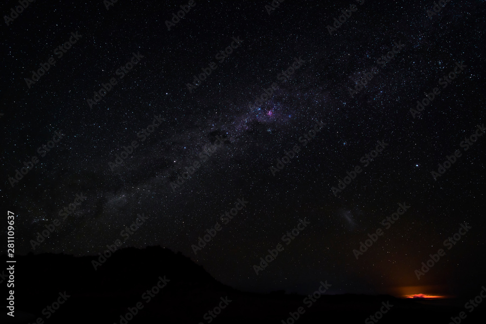 Cloudless starlit night sky with Milky Way and bright stars with ...