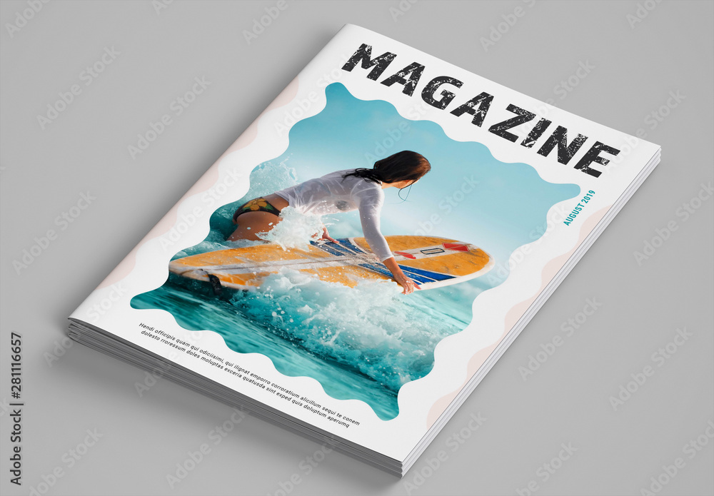 Summer Magazine Layout with Teal Accents Stock Template | Adobe Stock