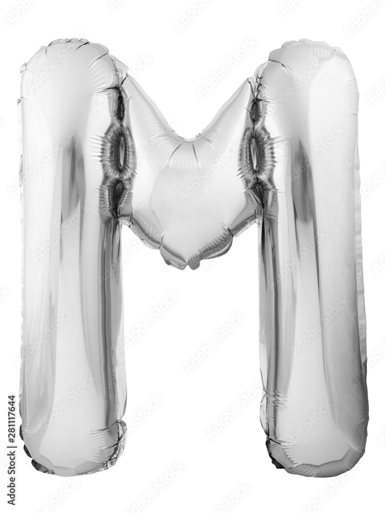 Letter M made of chrome silver inflatable balloon isolated on white ...