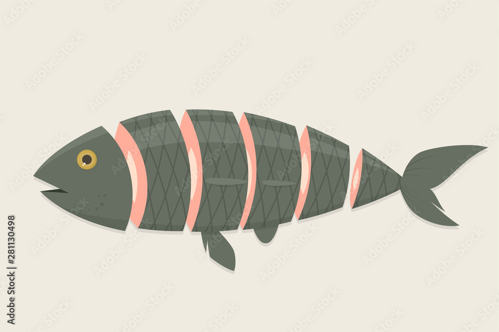 cartoon illustration of a fish in slices Stock Vector | Adobe Stock