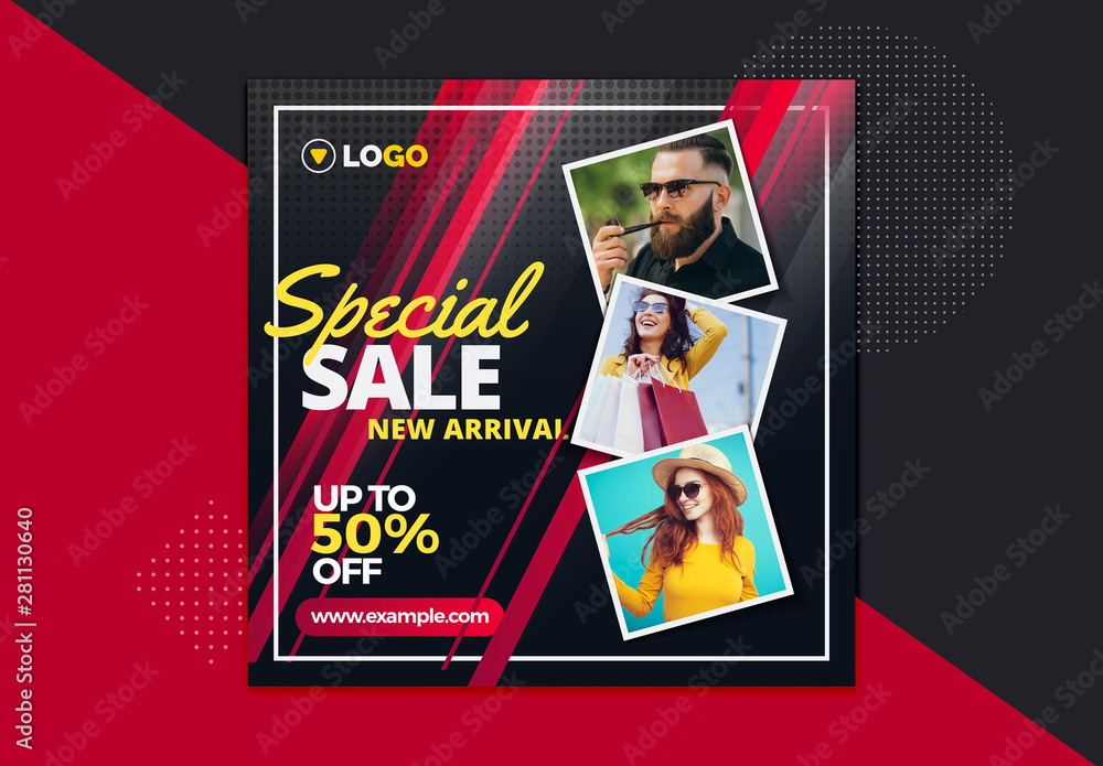 Red Square Post Layout for Social Media Stock Template | Adobe Stock