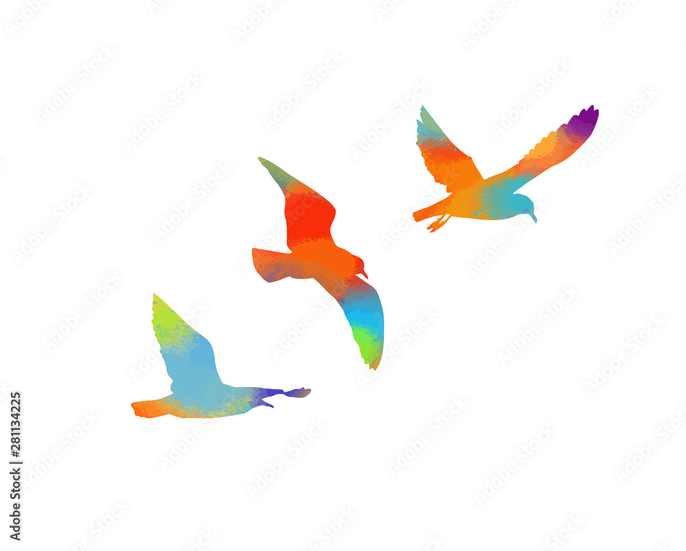 Colorful Birds Flying Clipart