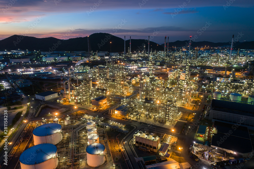Aerial view oil storage tank with oil refinery factory industrial. Oil ...