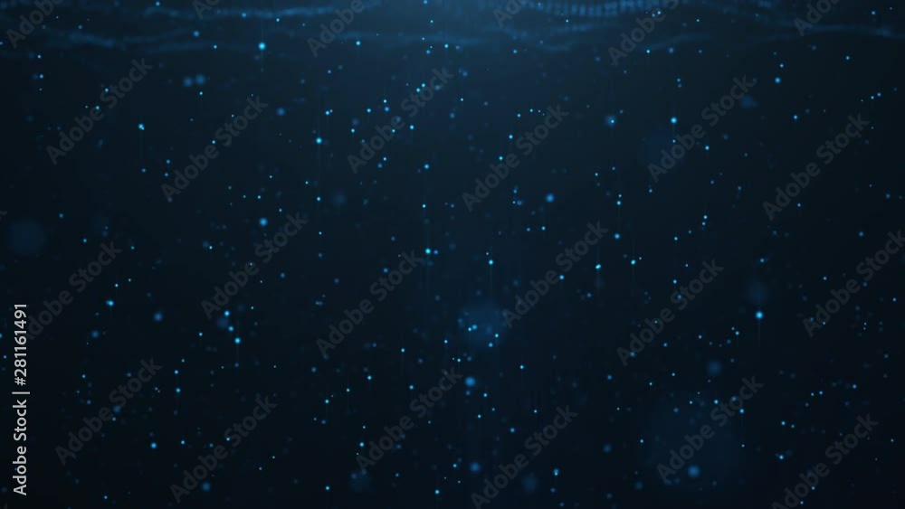 Abstract motion background of shining particles. Digital signature with wave particles, sparkle ...