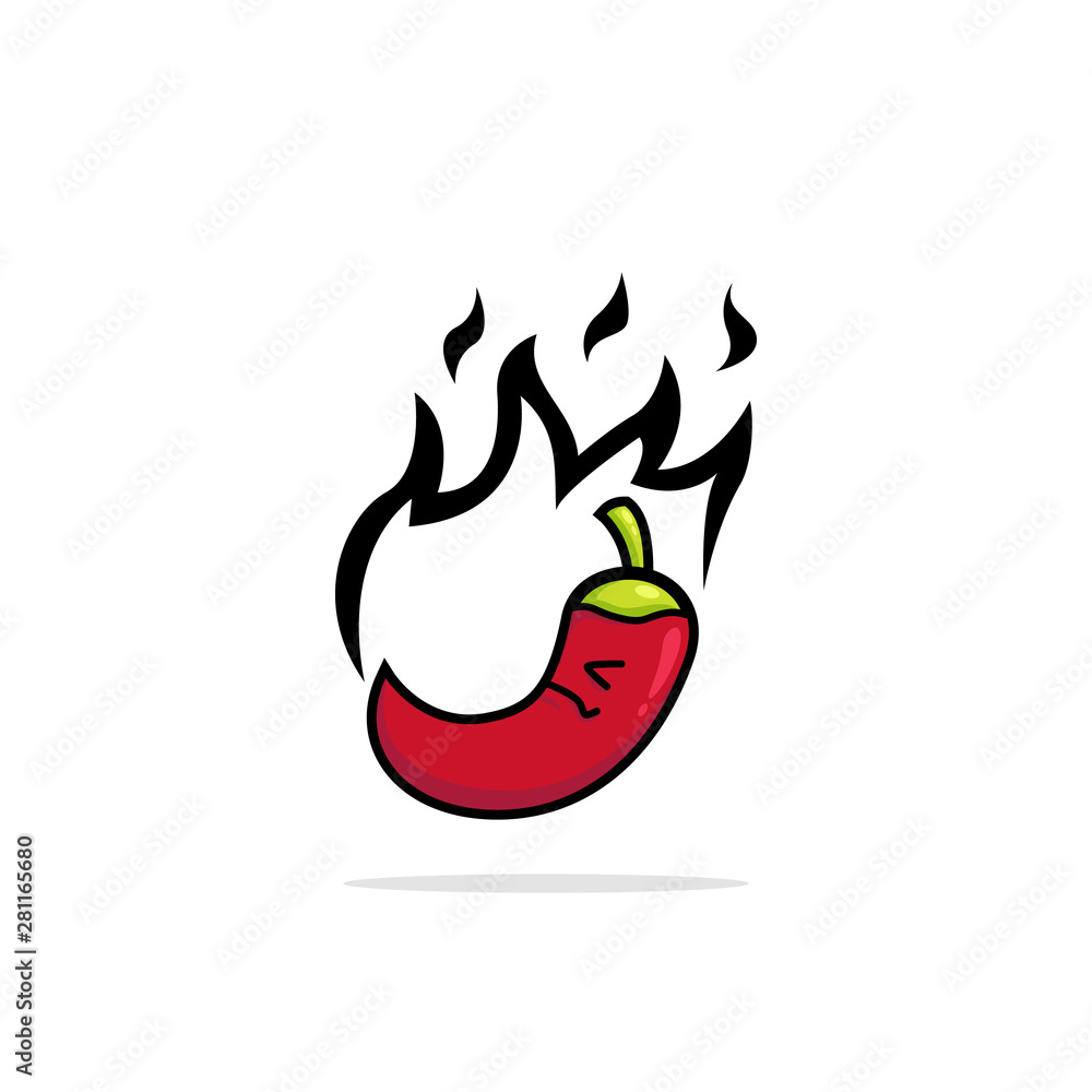 upset hot red chilli pepper logo icon with flame cartoon illustration ...