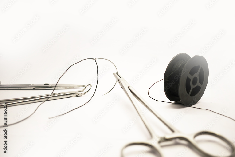 Medical instruments Surgical suture with Forceps and extra thread on ...