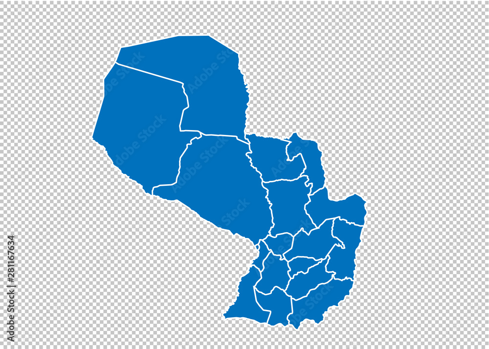 paraguay map - High detailed blue map with counties/regions/states of ...