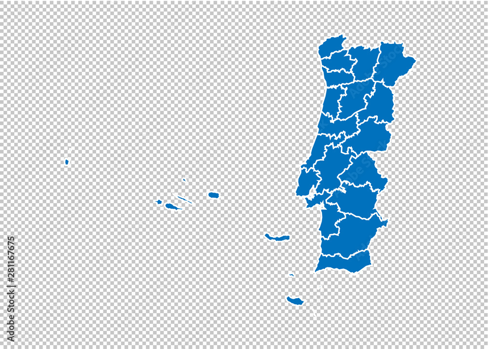 portugal map - High detailed blue map with counties/regions/states of ...