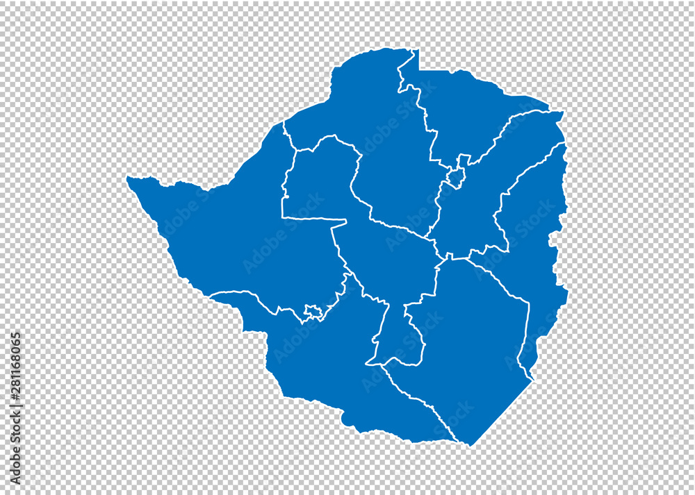 zimbabwe map - High detailed blue map with counties/regions/states of ...
