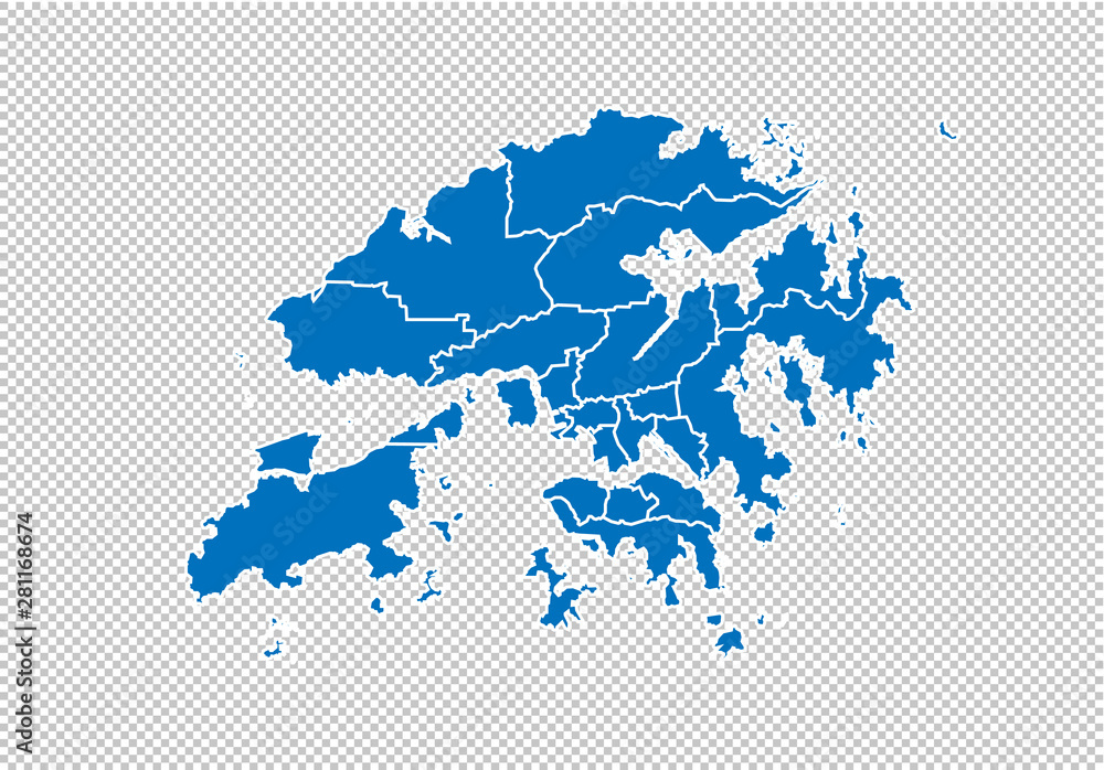 Plakat, Poster hong Kong map - High detailed blue map with counties ...
