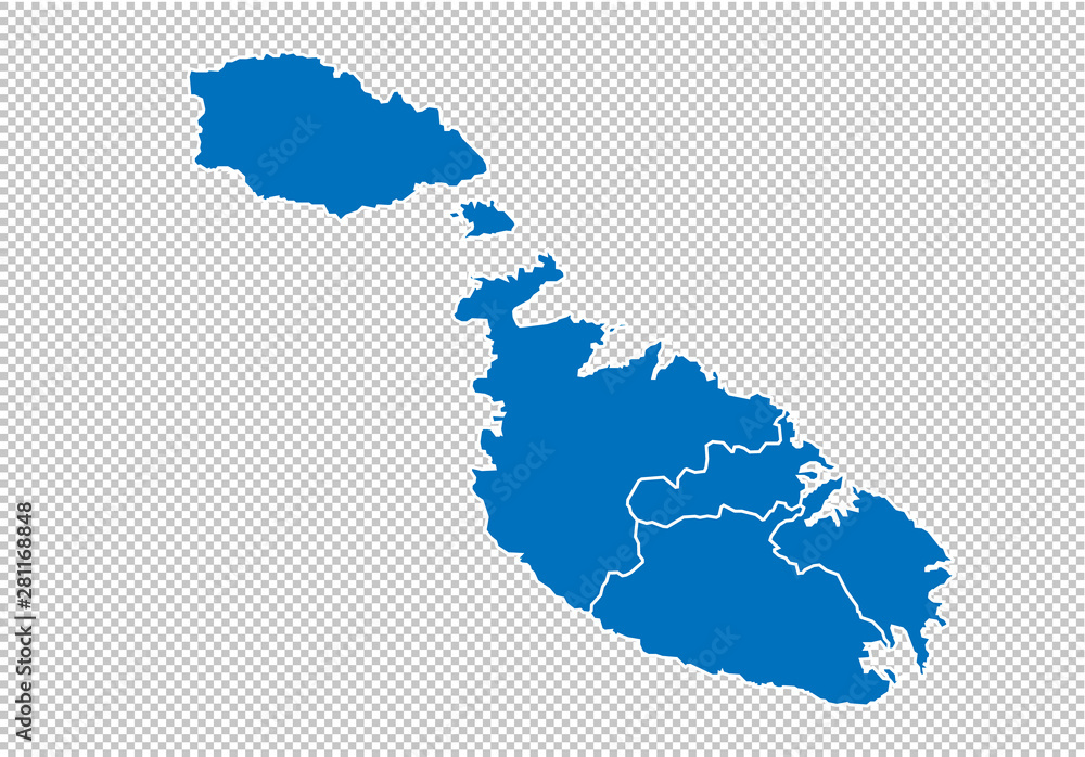 malta map - High detailed blue map with counties/regions/states of ...