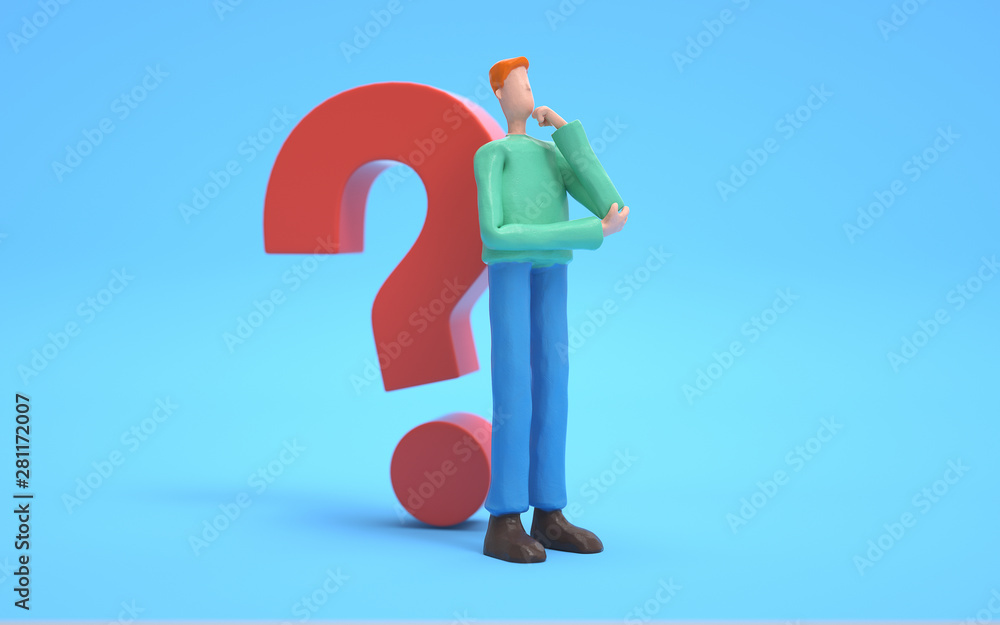 A man thinking with a question mark,looking for a solution.decision and ...
