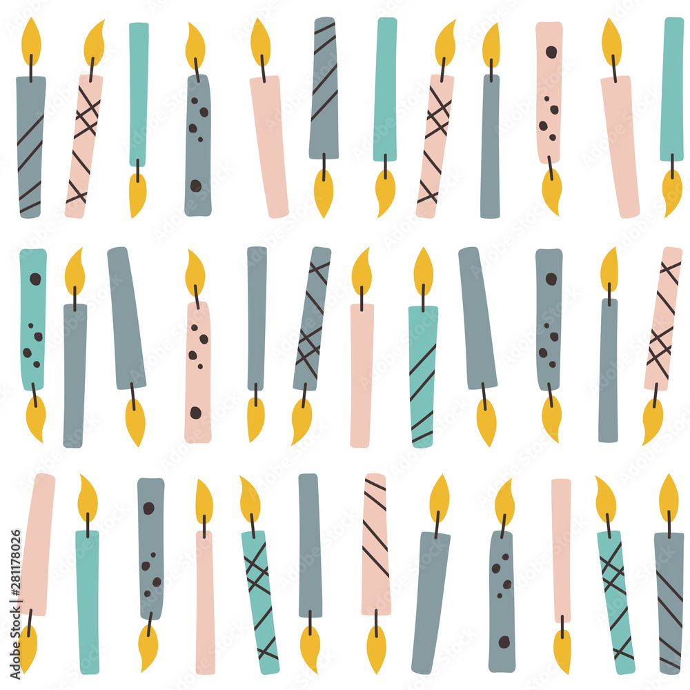 Candles, hand drawn seamless pattern. Colorful background vector ...