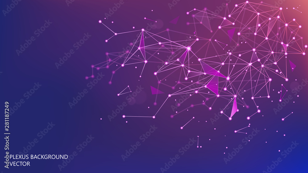 Vector. Blue-purple polygonal plexus background. Neural network ...