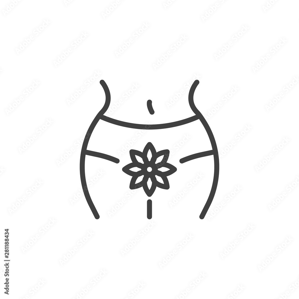 Women intimate hygiene line icon. Female body with flower linear style ...