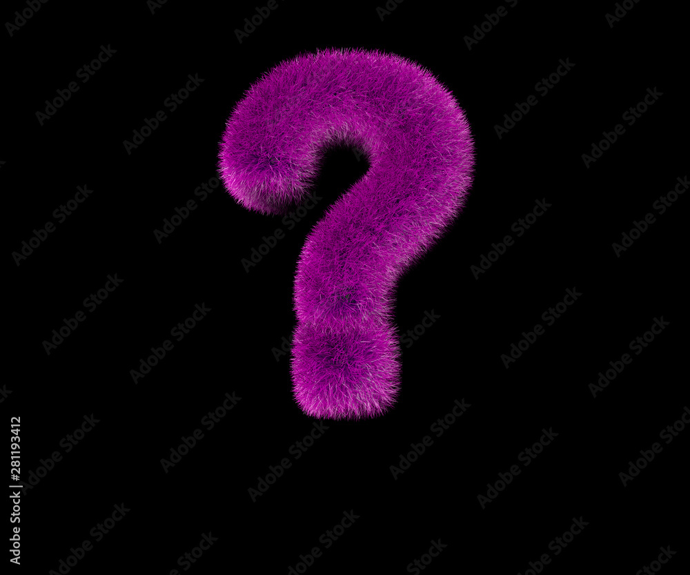 question mark of ludicrous stylish pink pilose font isolated on black ...