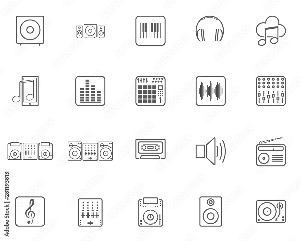 Dj music line icons set. linear style symbols collection, outline signs ...