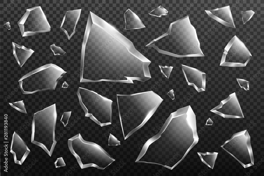 Broken glass shards set isolated on transparent background, randomly ...