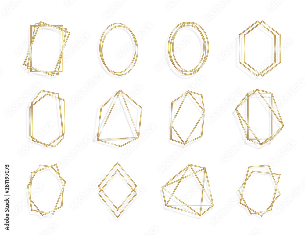 Set of geometric golden frame invitation cards isolared background line ...
