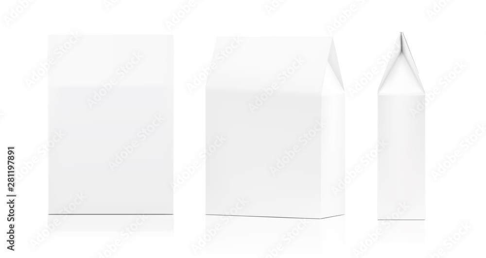 Realistic cardboard box mockups. Front, side and perspective view ...