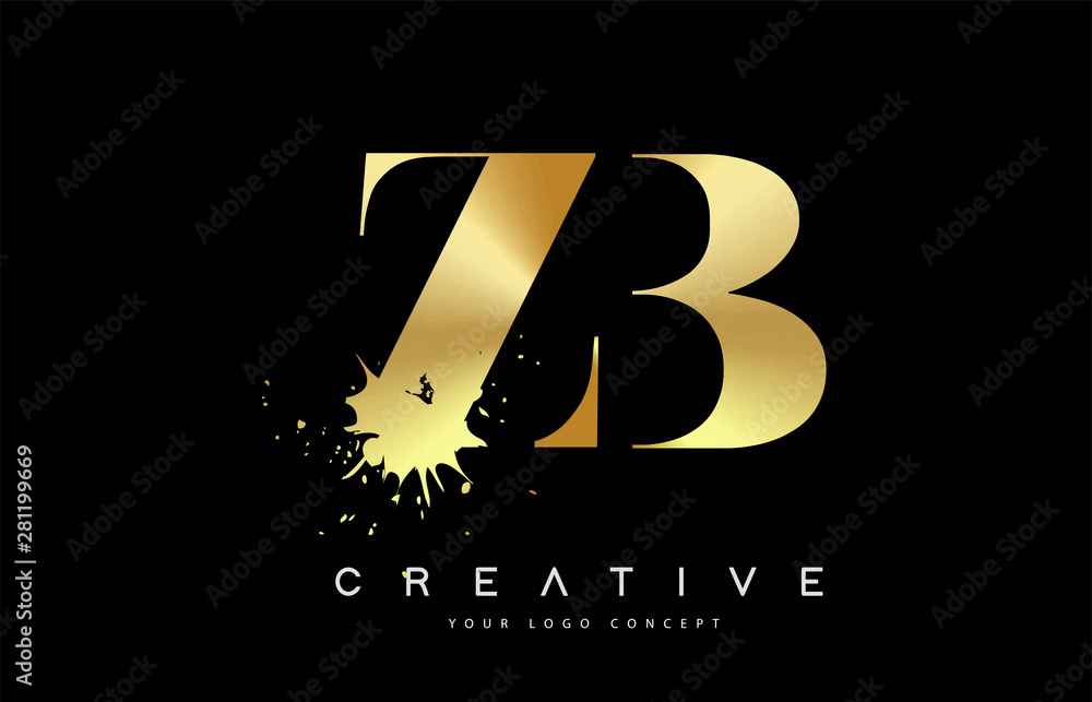 ZB Z B Letter Logo with Gold Melted Metal Splash Vector Design. Stock ...