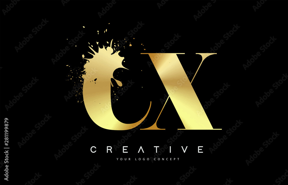CX C X Letter Logo with Gold Melted Metal Splash Vector Design. Stock ...