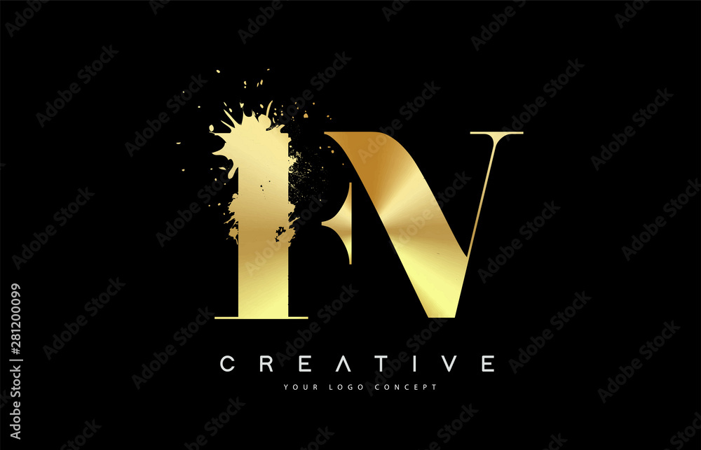 FV F V Letter Logo with Gold Melted Metal Splash Vector Design. Stock ...