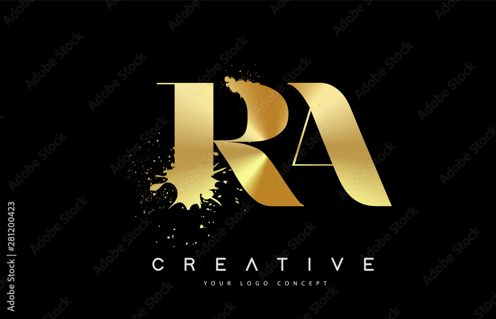 RA R A Letter Logo with Gold Melted Metal Splash Vector Design. Stock ...