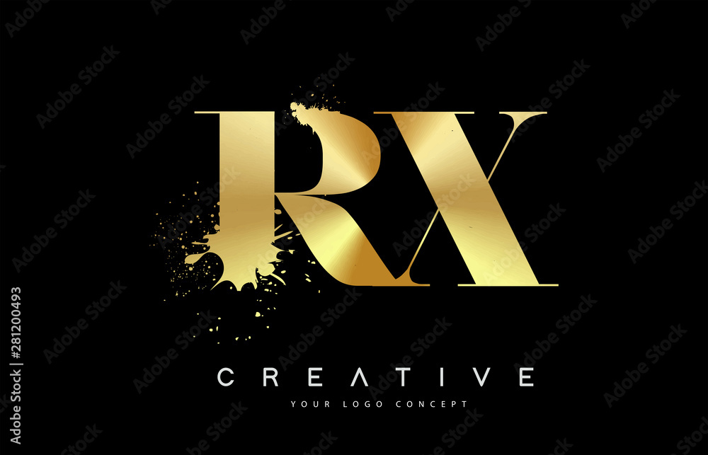 RX R X Letter Logo with Gold Melted Metal Splash Vector Design. Stock ...