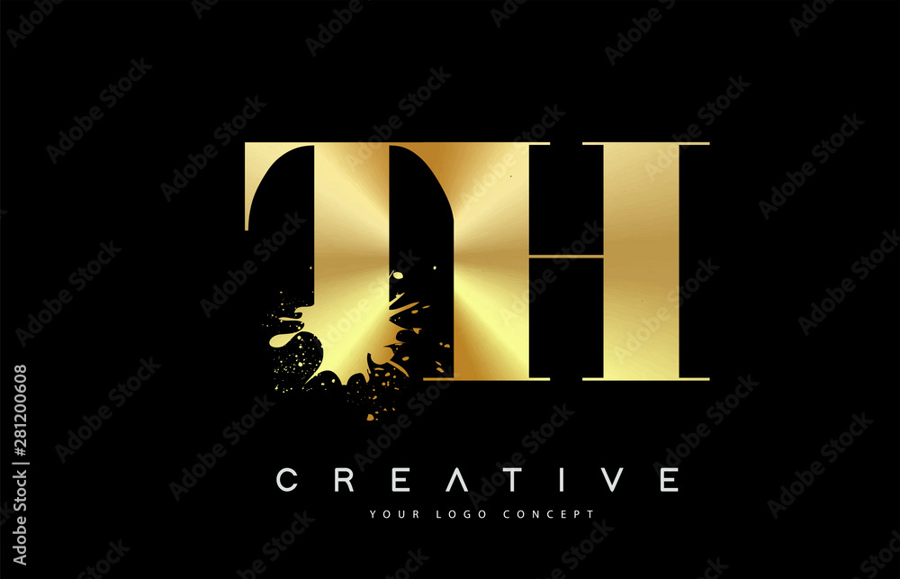 TH T H Letter Logo with Gold Melted Metal Splash Vector Design. Stock ...