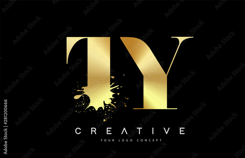TY T Y Letter Logo with Gold Melted Metal Splash Vector Design. Stock ...