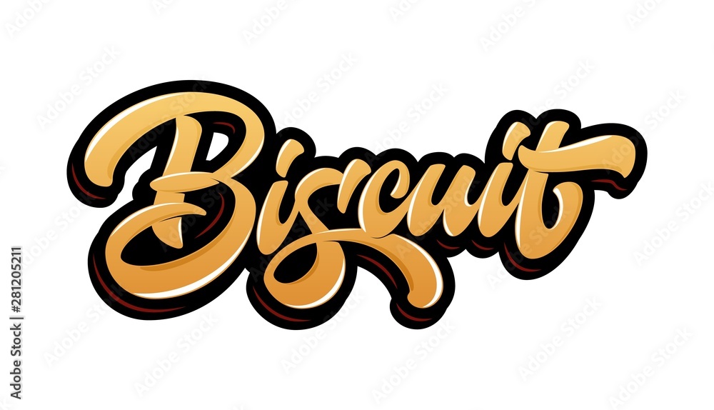Vector lettering "Biscuit" in graffiti style with glare and black ...