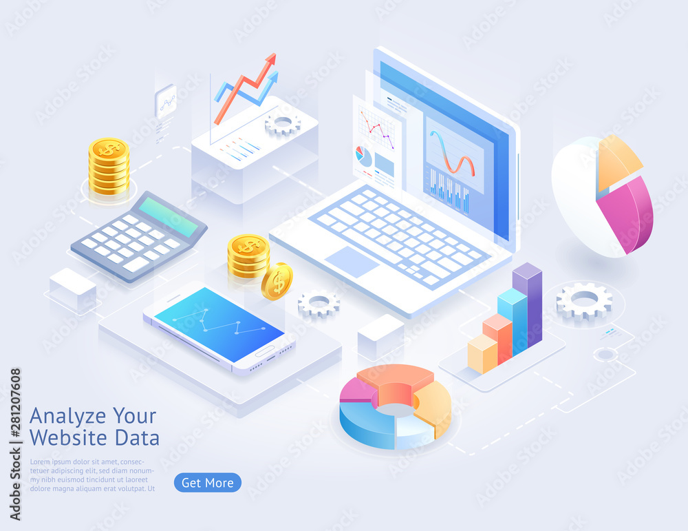 Analyze website application development vector isometric illustrations.. Stock Vector | Adobe Stock