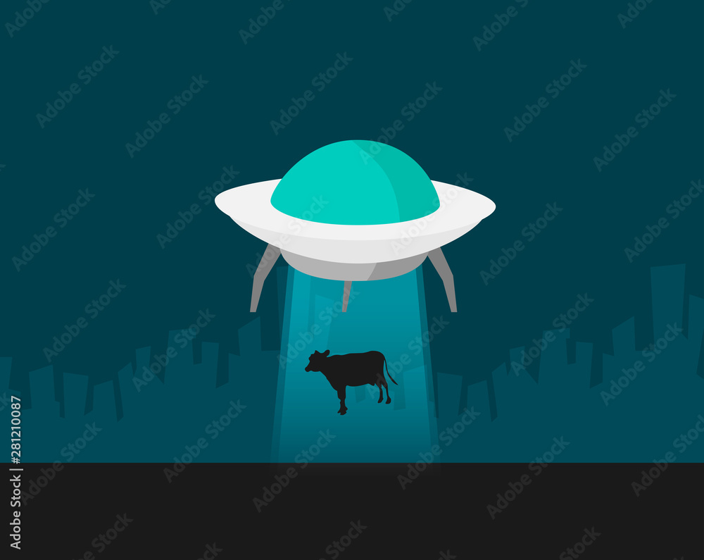 Vector Cartoon UFO: Cow Abduction Stock Vector | Adobe Stock