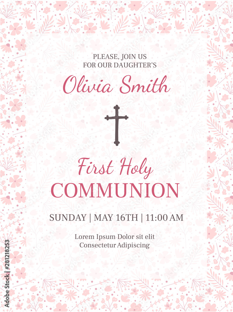 First holy communion greeting card design template Stock Vector | Adobe ...