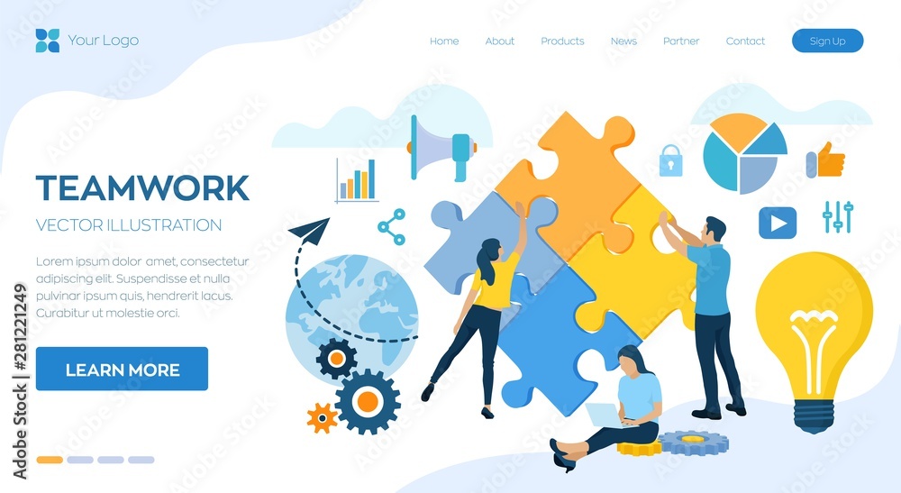 Teamwork concept. People connecting puzzle elements. Business team ...