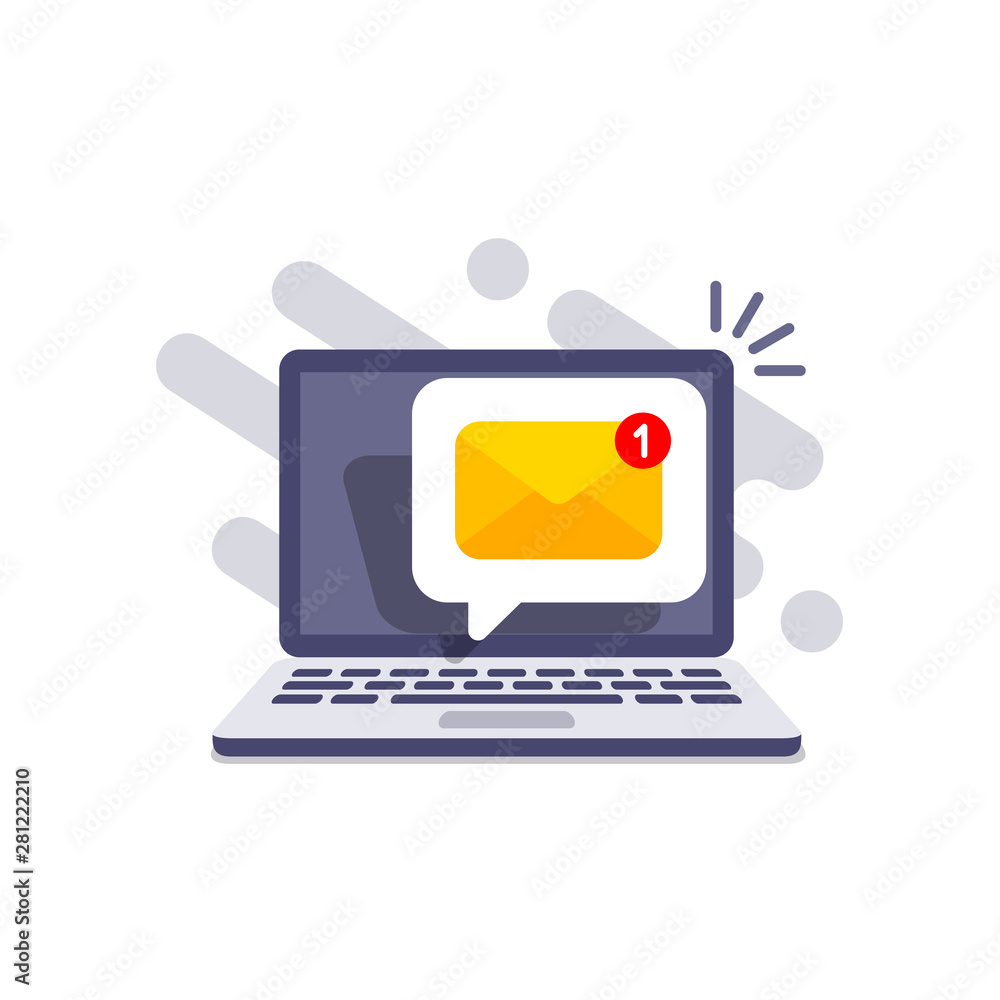 Email message on screen in laptop. Message reminder concept. Newsletter ...