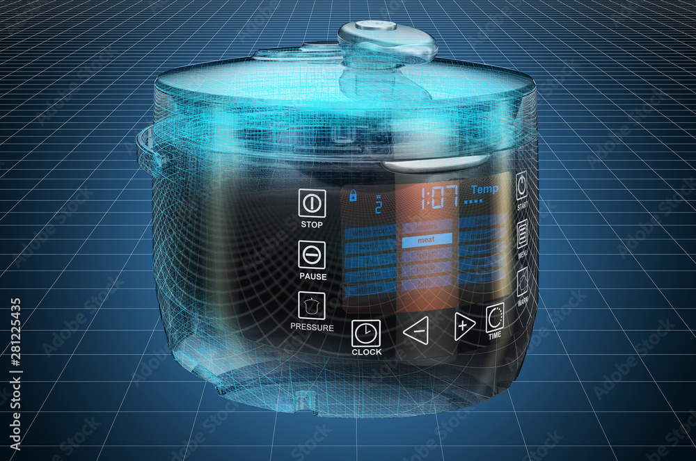 Visualization 3d cad model of Automatic Multicooker, blueprint. 3D ...