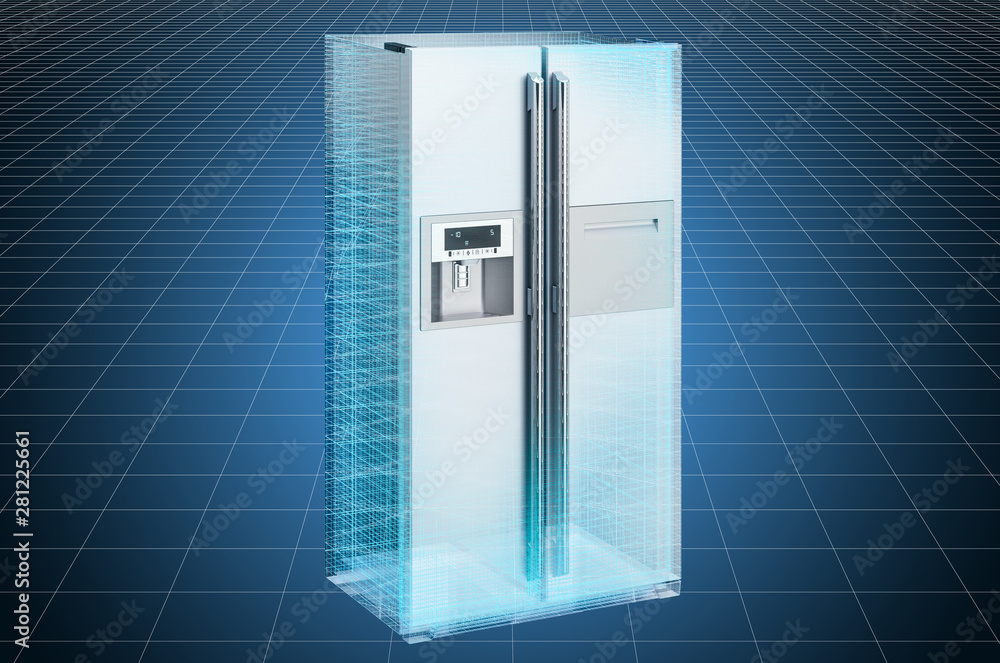 Visualization 3d cad model of modern fridge with side-by-side door ...