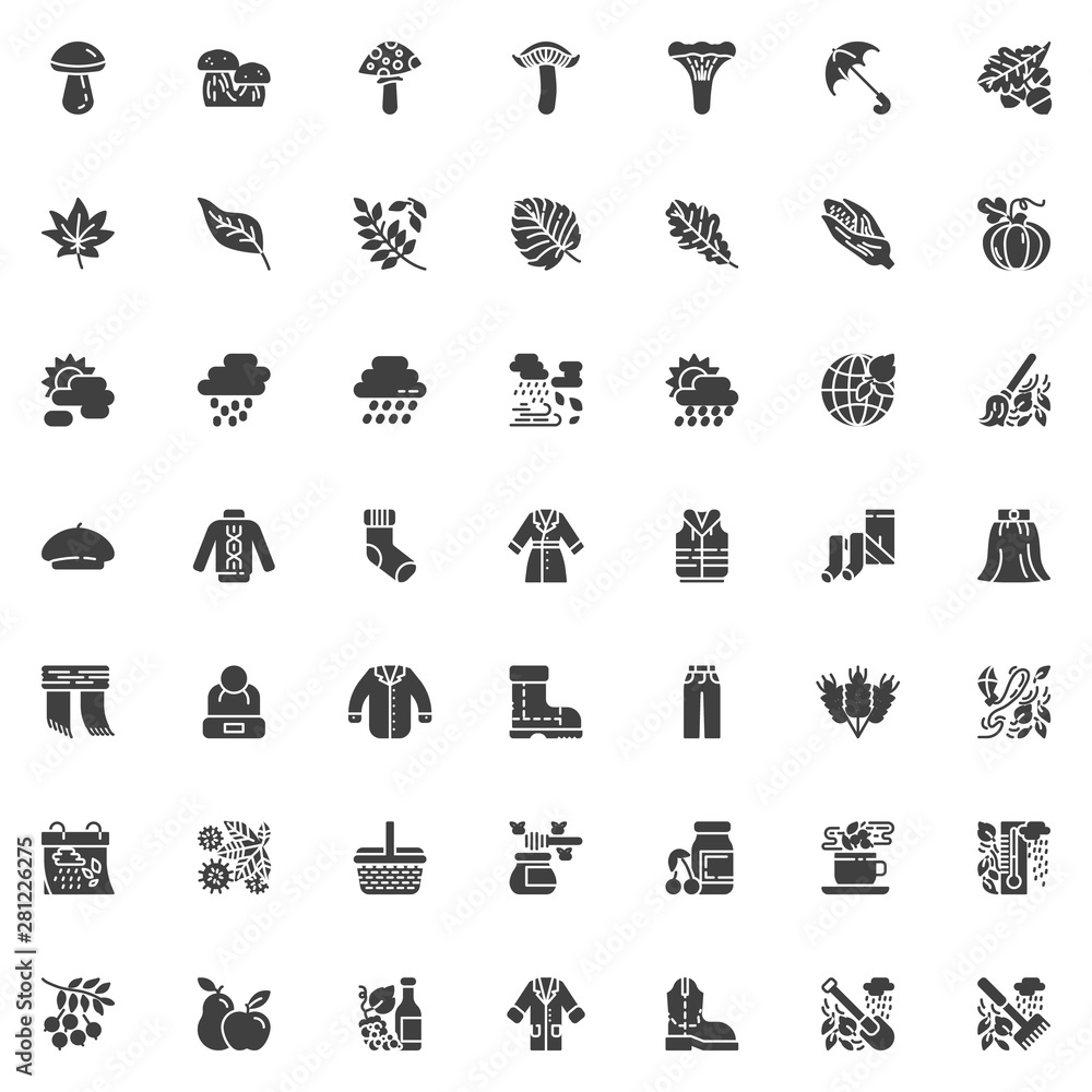 Autumn season vector icons set, modern solid symbol collection, filled ...