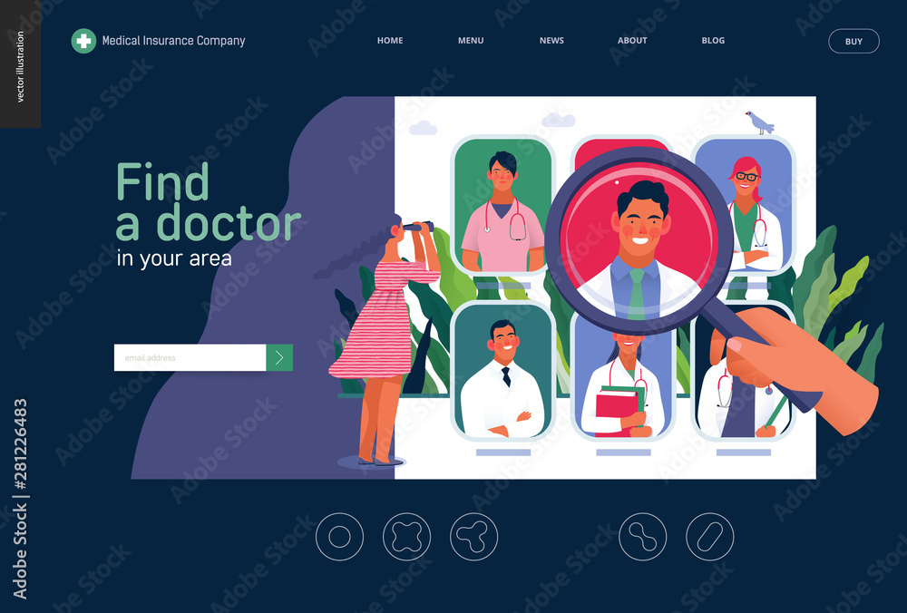 Find a doctor -medical insurance template -modern flat vector concept ...