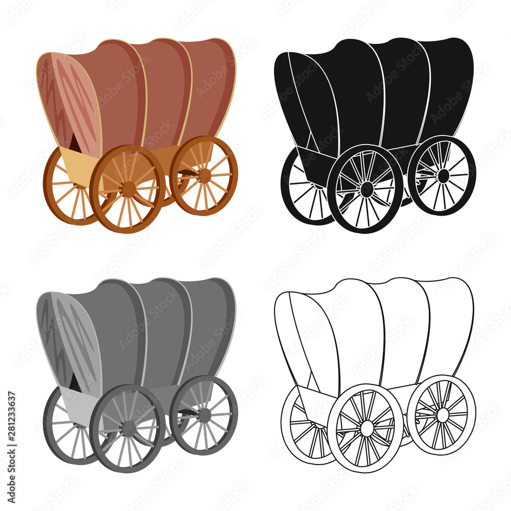 Vector illustration of stagecoach and wagon sign. Set of stagecoach and ...