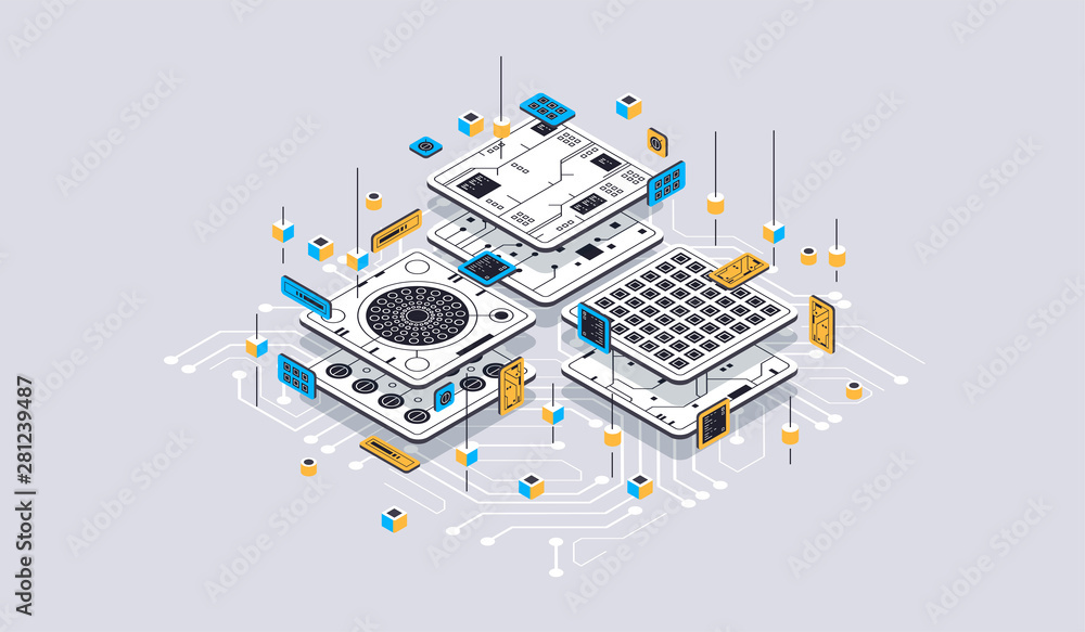 Vecteur Stock Isometric design concept virtual reality and augmented ...