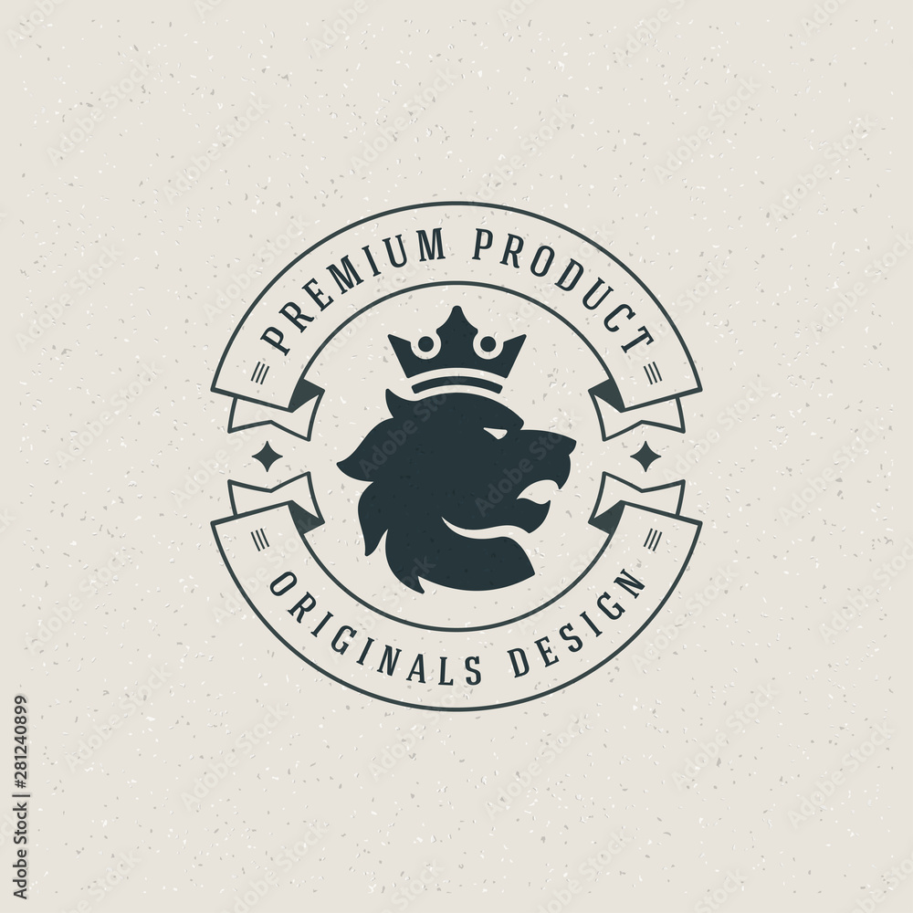 Lion head logo with crown emblem and typographic design design elements ...