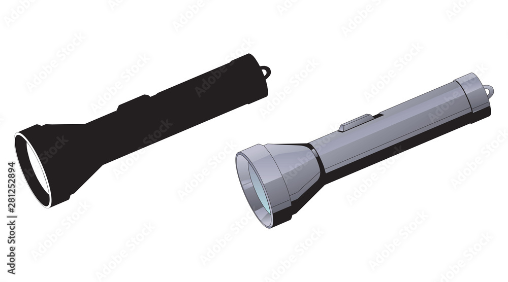 flashlight vector icons. Colorful and black on white background ...