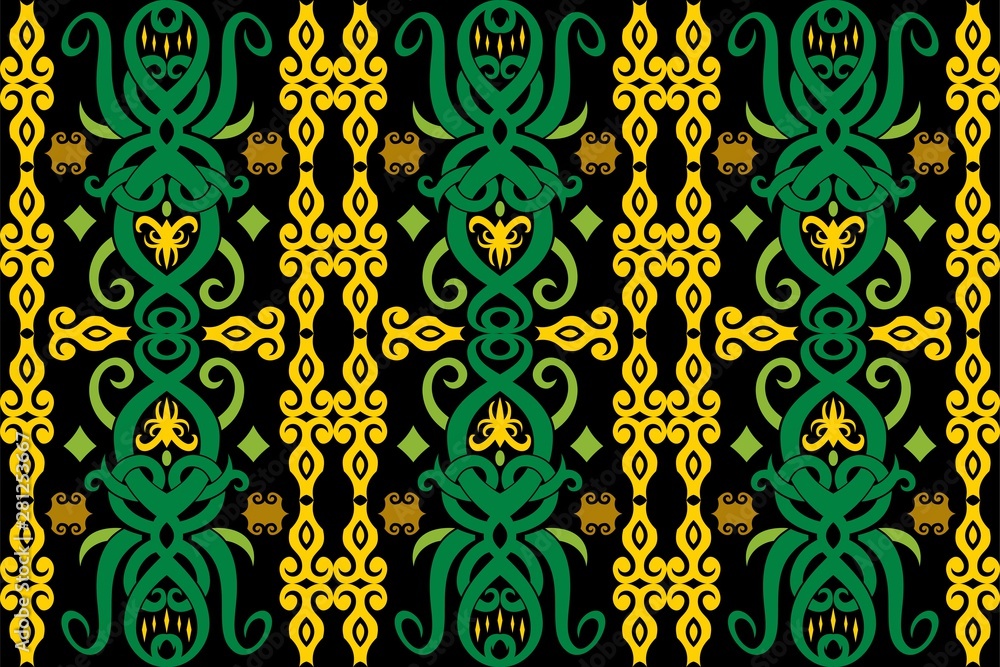 seamless pattern of borneo batik style. traditional Indonesian fabric ...