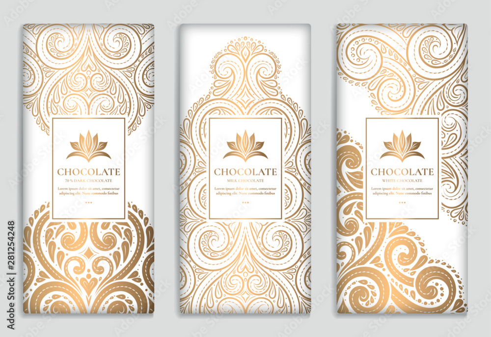 White with gold vintage packaging design of chocolate bars. Vector ...